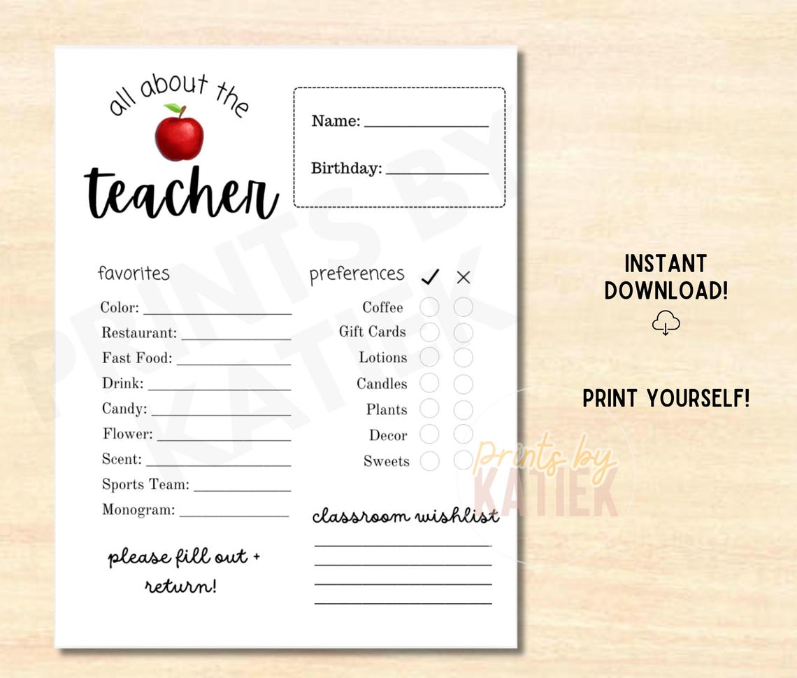 Teacher Favorites // Teacher Questionnaire // Teacher Survey // Teacher ...