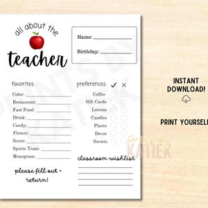 Teacher Favorites // Teacher Questionnaire // Teacher Survey // Teacher ...