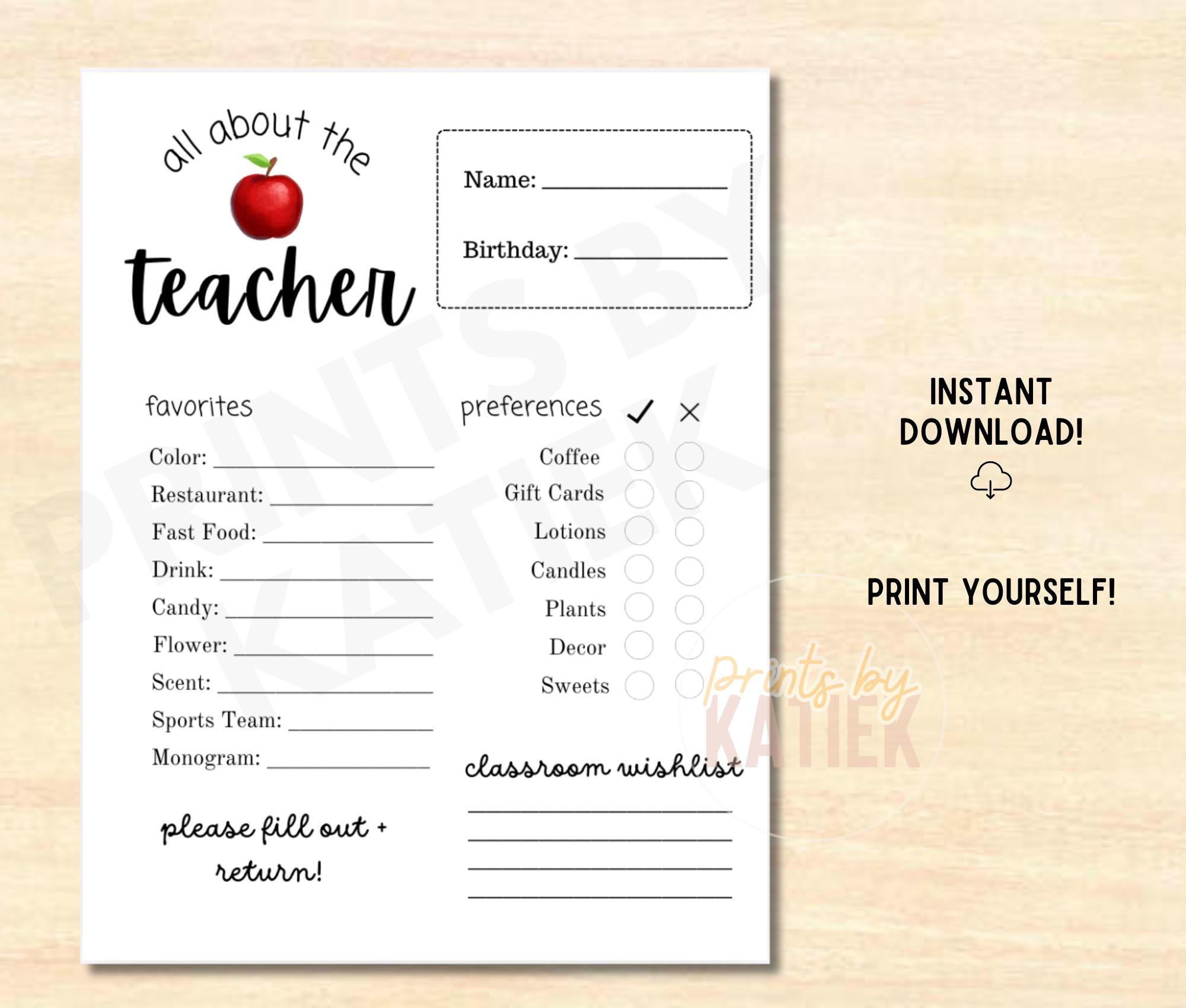 Teacher Favorites // Teacher Questionnaire // Teacher Survey // Teacher ...