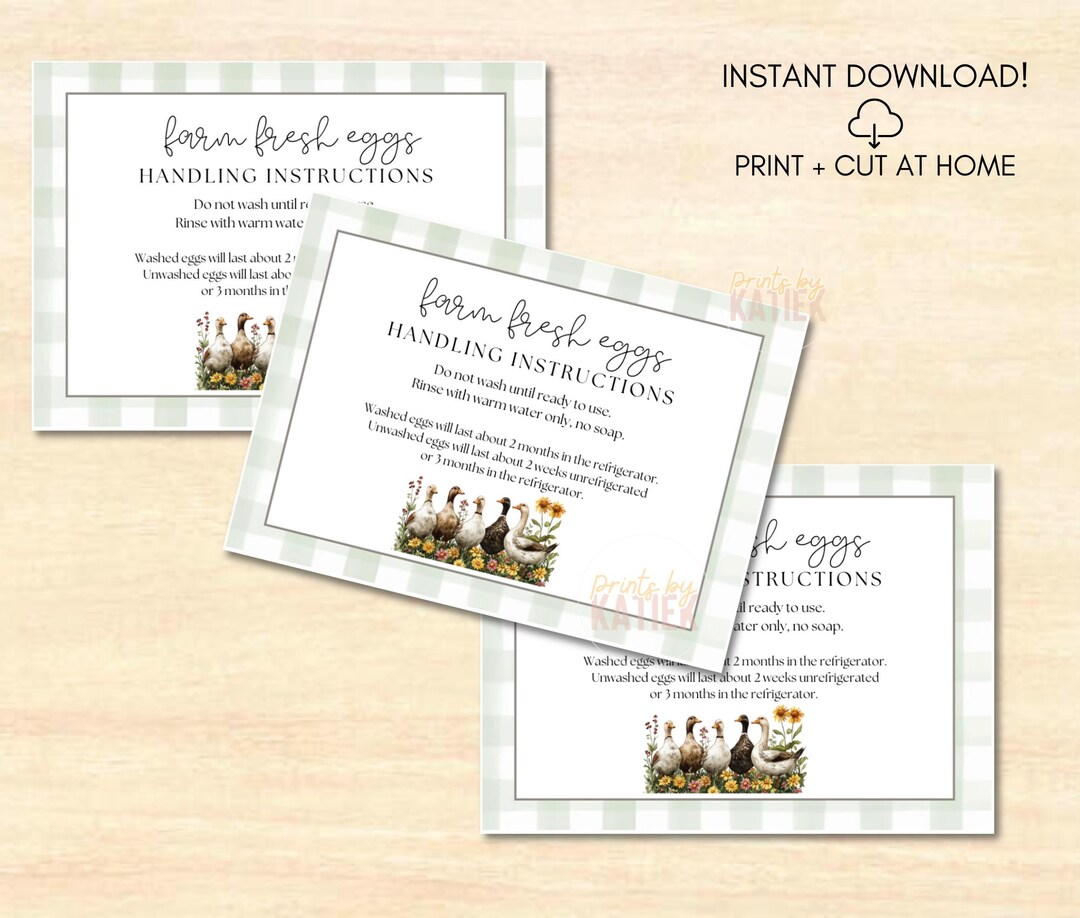 Duck Egg Handling Instruction Printable Card // Farm Fresh Duck Egg ...