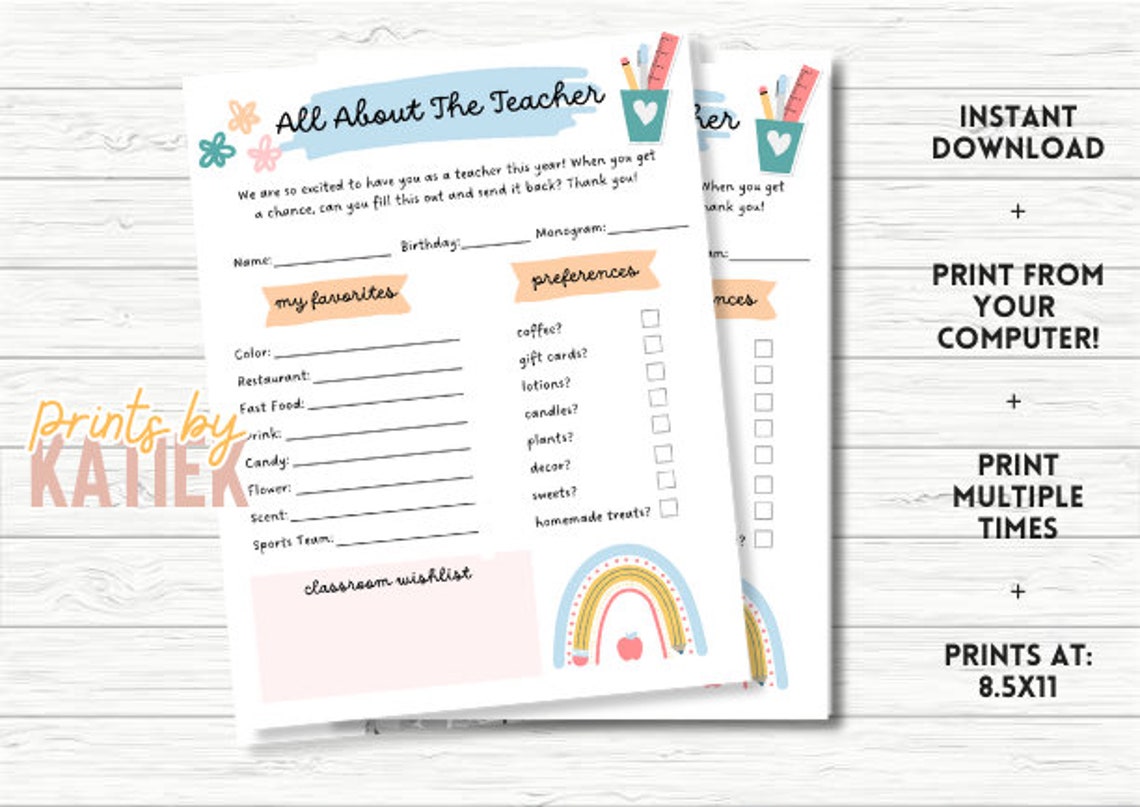 Teacher Favorites // Teacher Questionnaire // Teacher Survey // Teacher ...