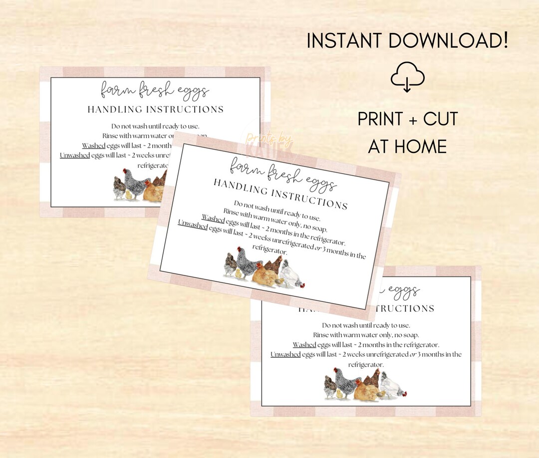 Egg Handling Instruction Printable Card // Farm Fresh Egg Card // Egg ...