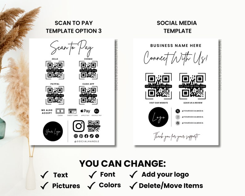 Editable Scan to Pay Sign QR Code Sign for Small Business QR Codes Sign ...