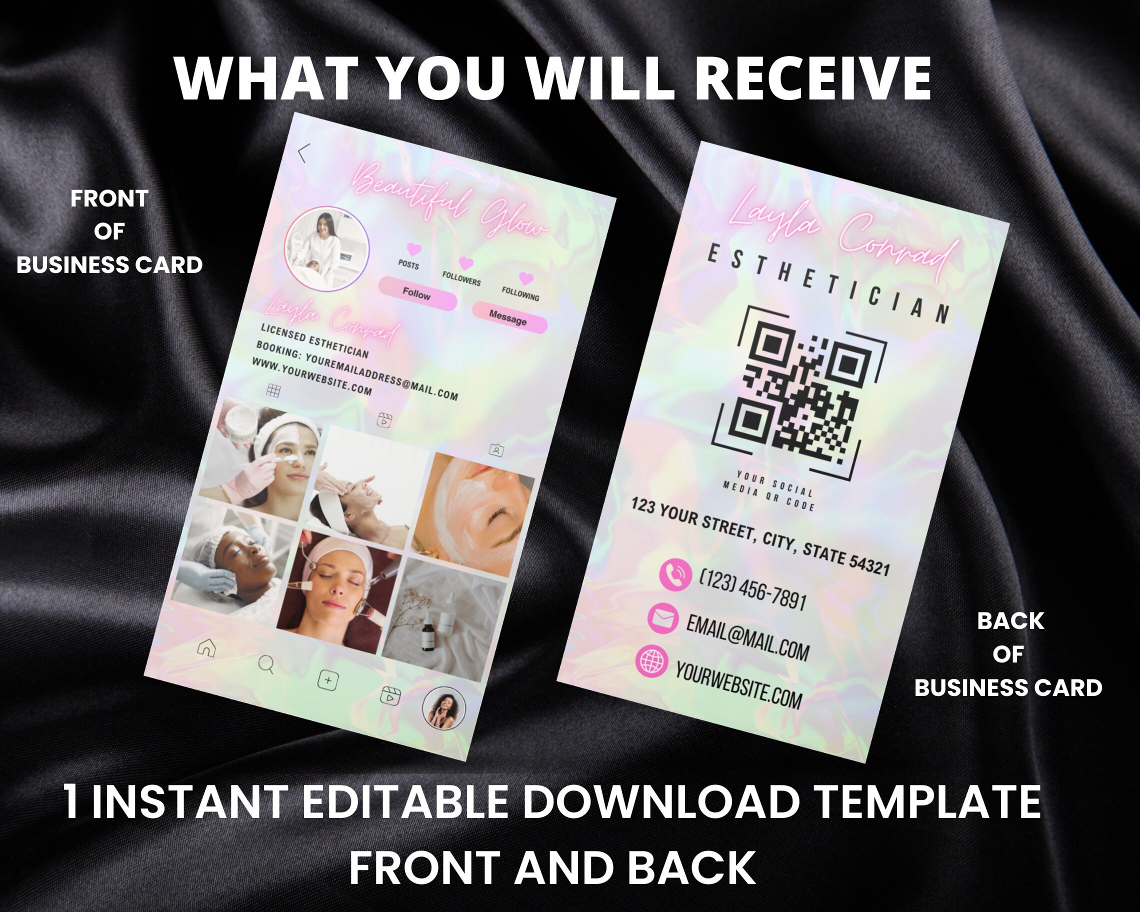 Esthetician Business Card Template DIY Editable Template QR Code Template Esthetician Business ...