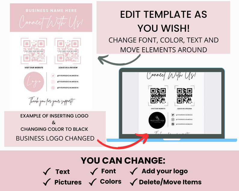 Editable Scan to Pay Card: Small Business QR Code Sign (canva Template ...