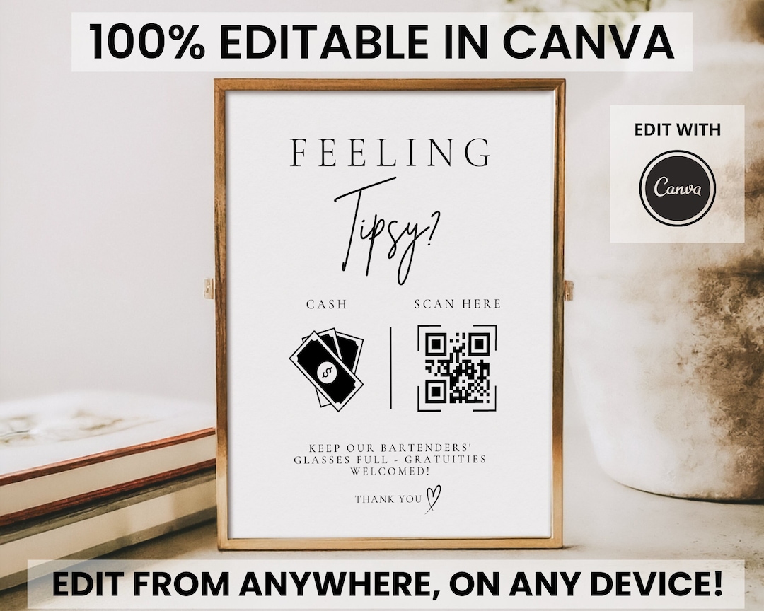 Editable Tip Jar Sign, Venmo Payment Sign, QR Code Sign, Canva Template ...