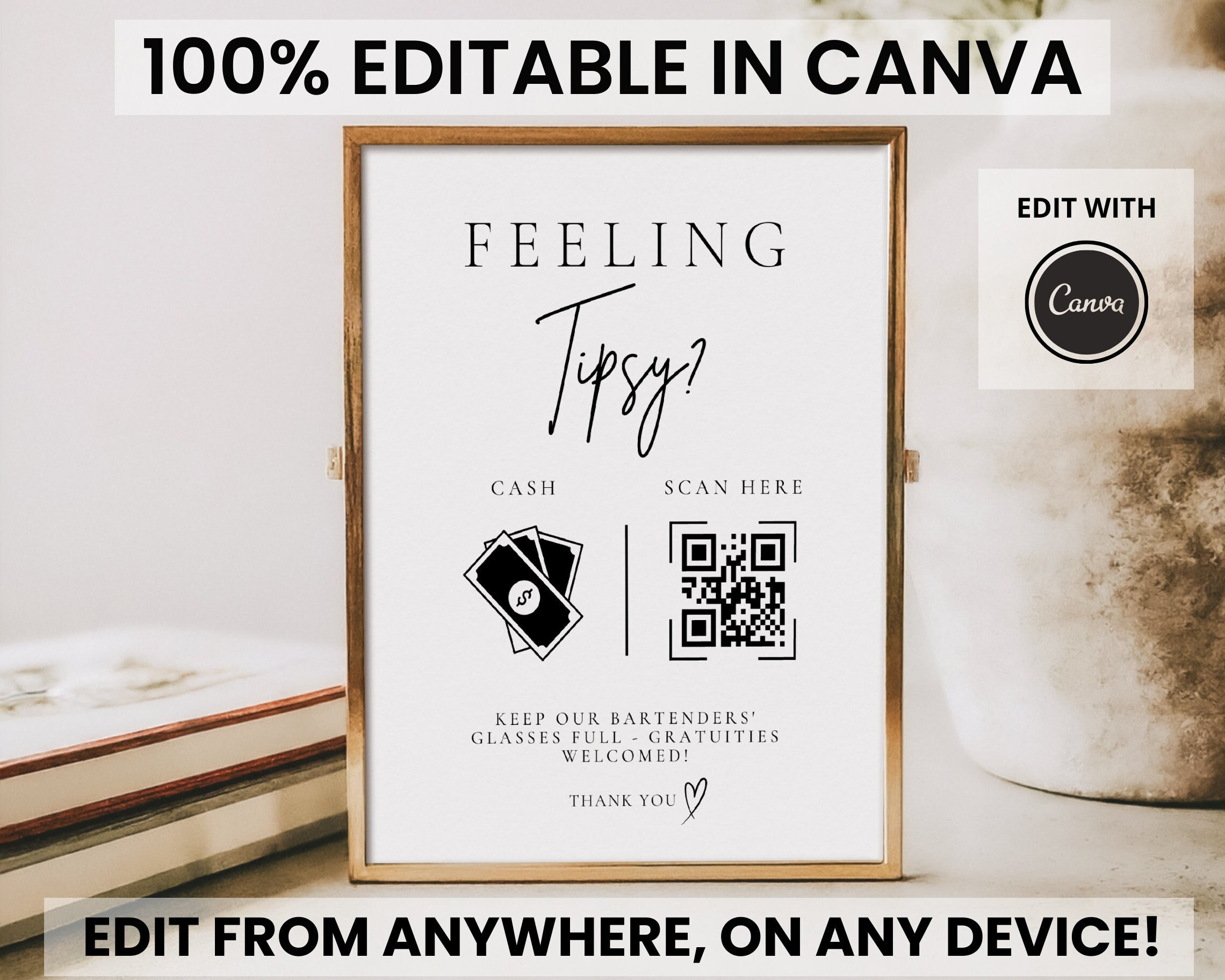 Editable Tip Jar Sign, Venmo Payment Sign, QR Code Sign, Canva Template ...