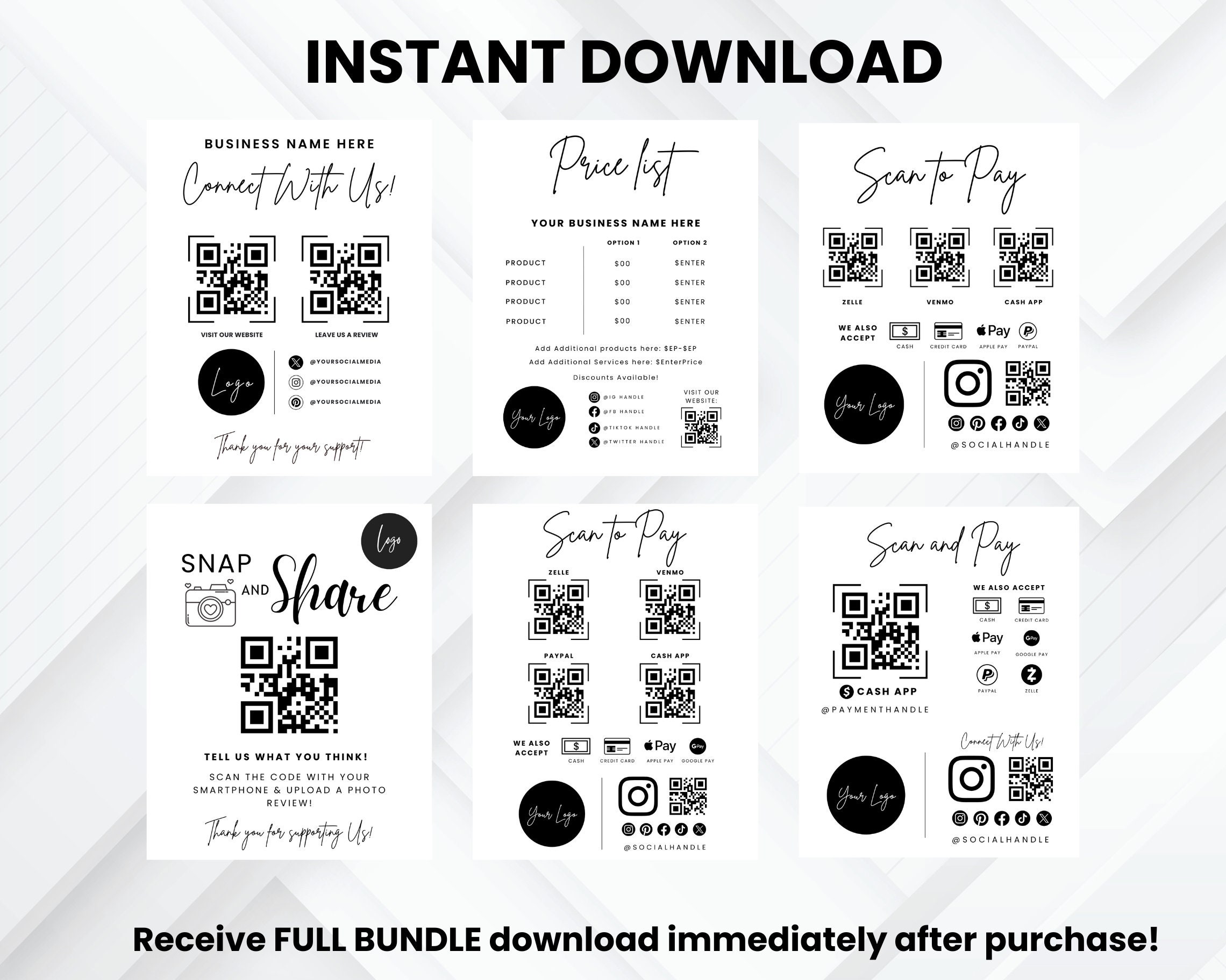 Editable QR Code Sign Template | Small Business Bundle (instant ...