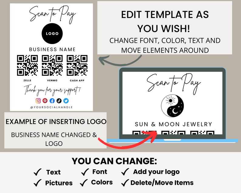 Scan to Pay Template, Qr Code Sign, Small Business, Editable Canva ...