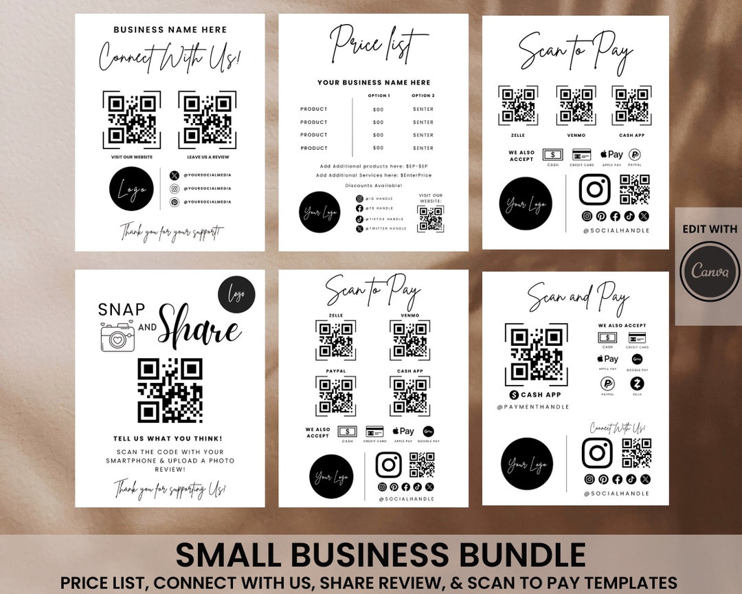 Editable QR Code Sign for Small Business | Canva Template for Scan to ...