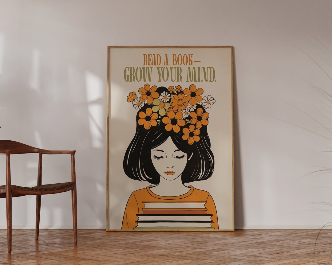 Retro Bookworm Poster: Boho Classroom Decor, Literacy Wall Art - Etsy