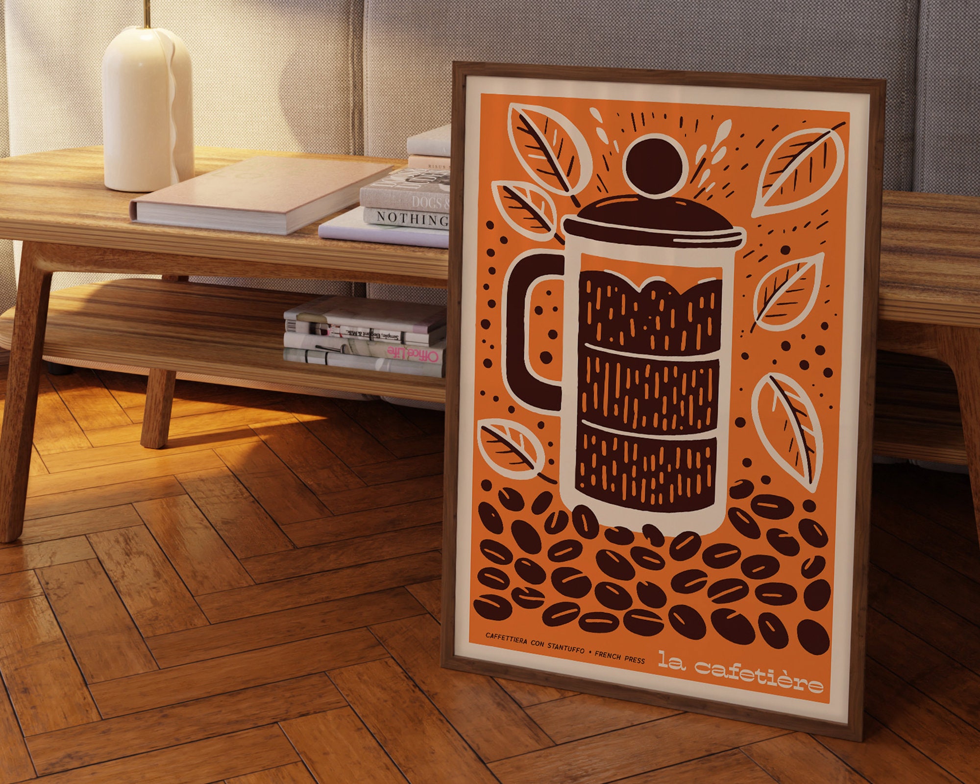 Retro Coffee Wall Art - French Press Cafe Poster - Vintage Style ...