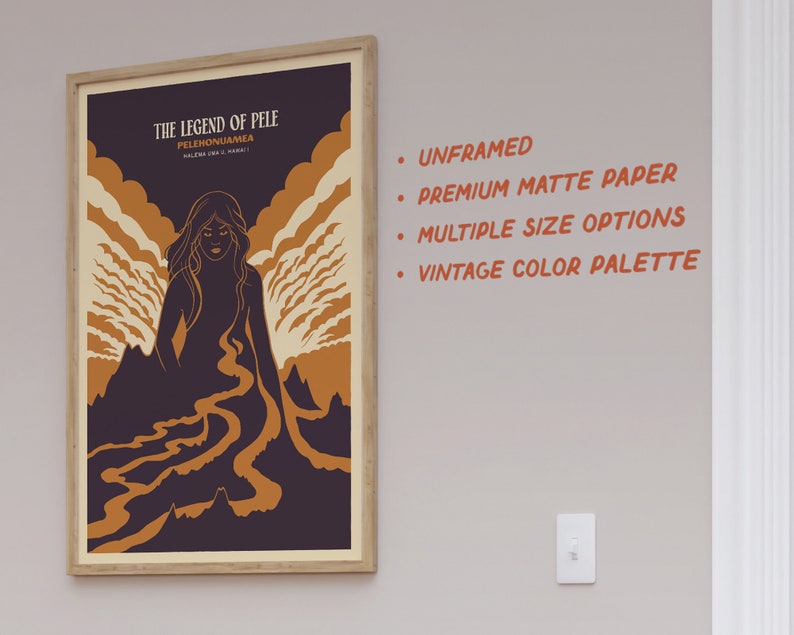 Retro Pele Volcano Wall Art Curse of Pele Hawaii Travel Poster Pacific ...