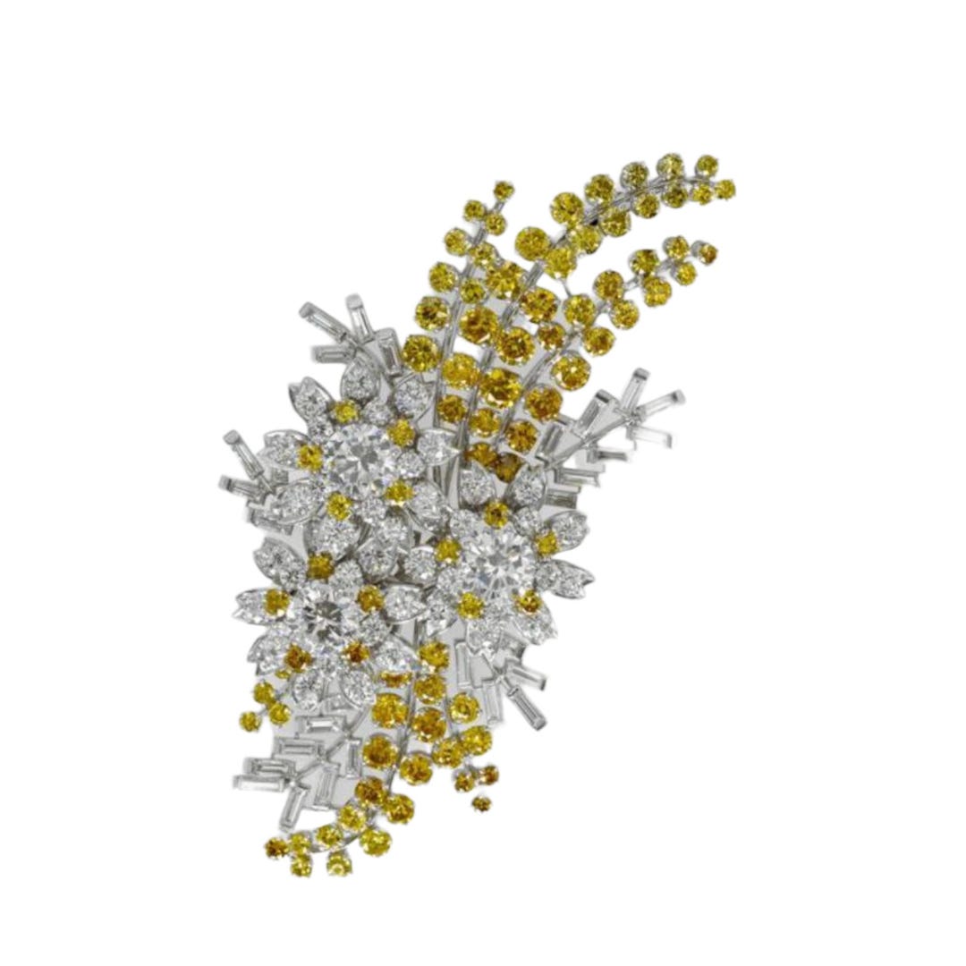 Australian Wattle Brooch, 925 Sterling Silver Replica, Moissanite ...