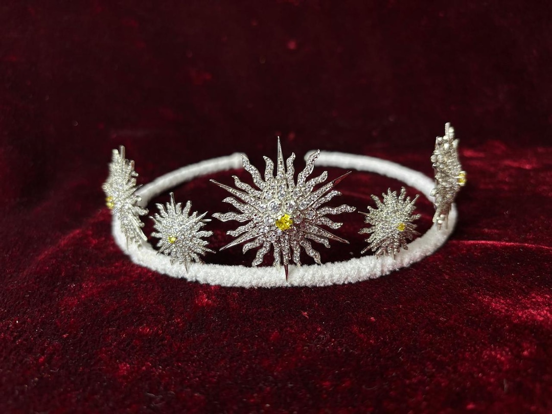 Sterling Silver Star Moissanite Tiara: Lab-grown Yellow Sapphire Bridal ...