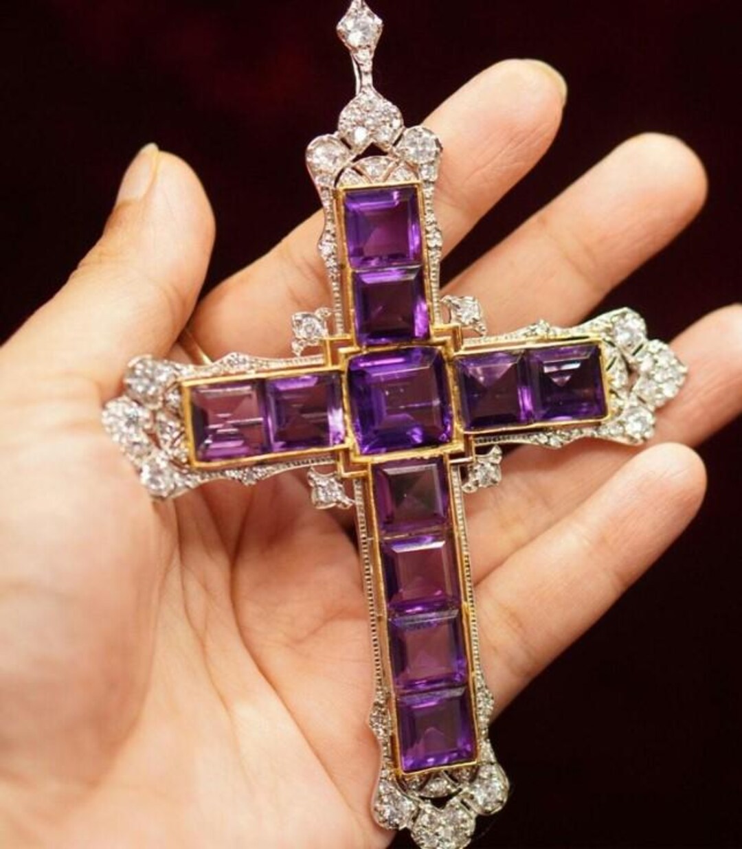 Vintage Princess Diana Amethyst Cross Pendant, Moissanite Sterling ...
