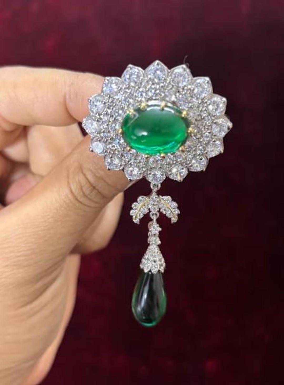 Queen Mary Cambridge Emerald Drop Brooch, Gift for Her - Etsy