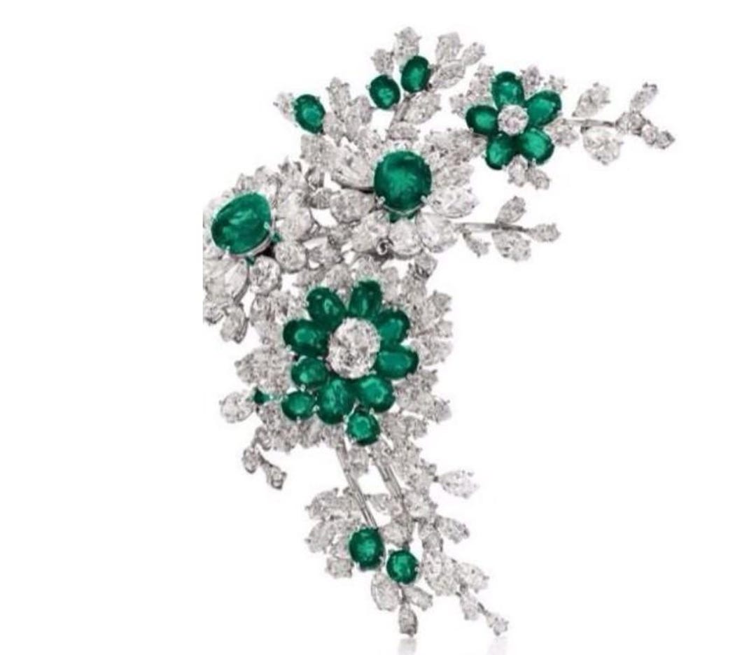 Art Deco Elizabeth Taylor Emerald and Cubic Zircon Hairpin Brooch Clip ...