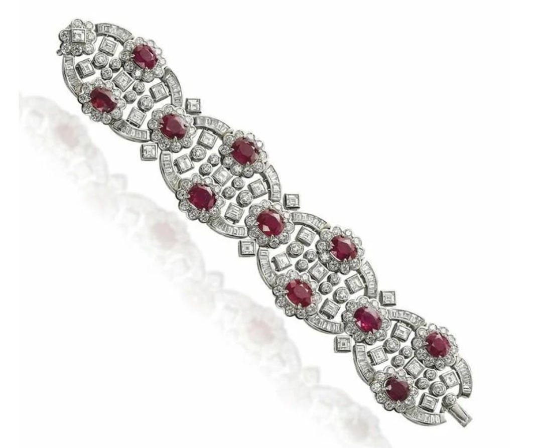 Elegant Art Deco Ruby Chain Bracelet | 925 Sterling Silver Moisanite ...
