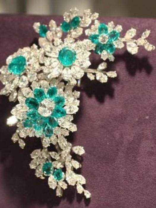 Art Deco Elizabeth Taylor Emerald and Cubic Zircon Hairpin Brooch Clip ...