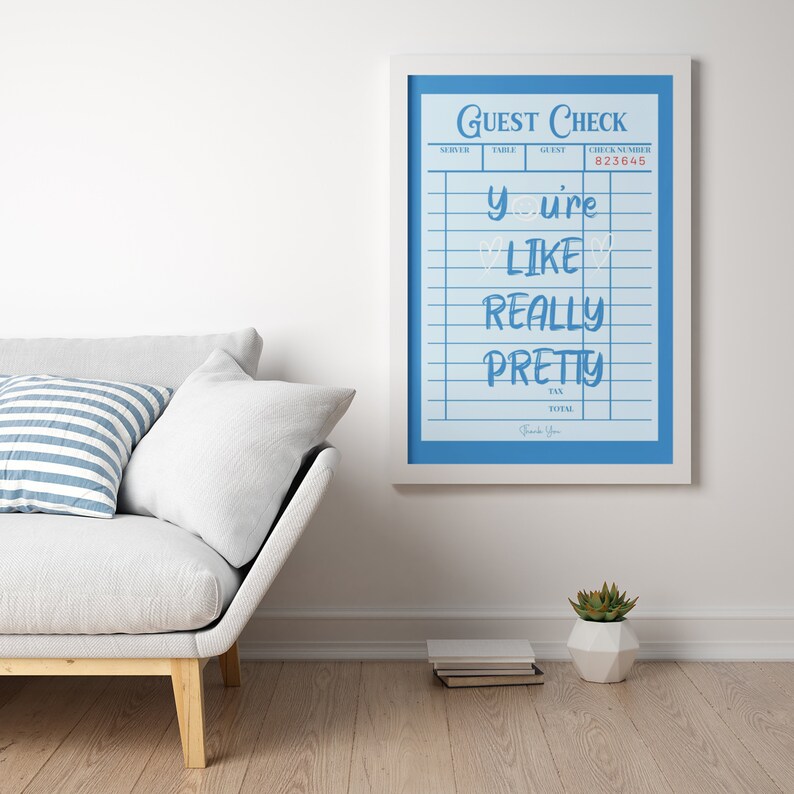 Blue Wall Art Print Guest Check Poster Cute Apartment Decor - Etsy