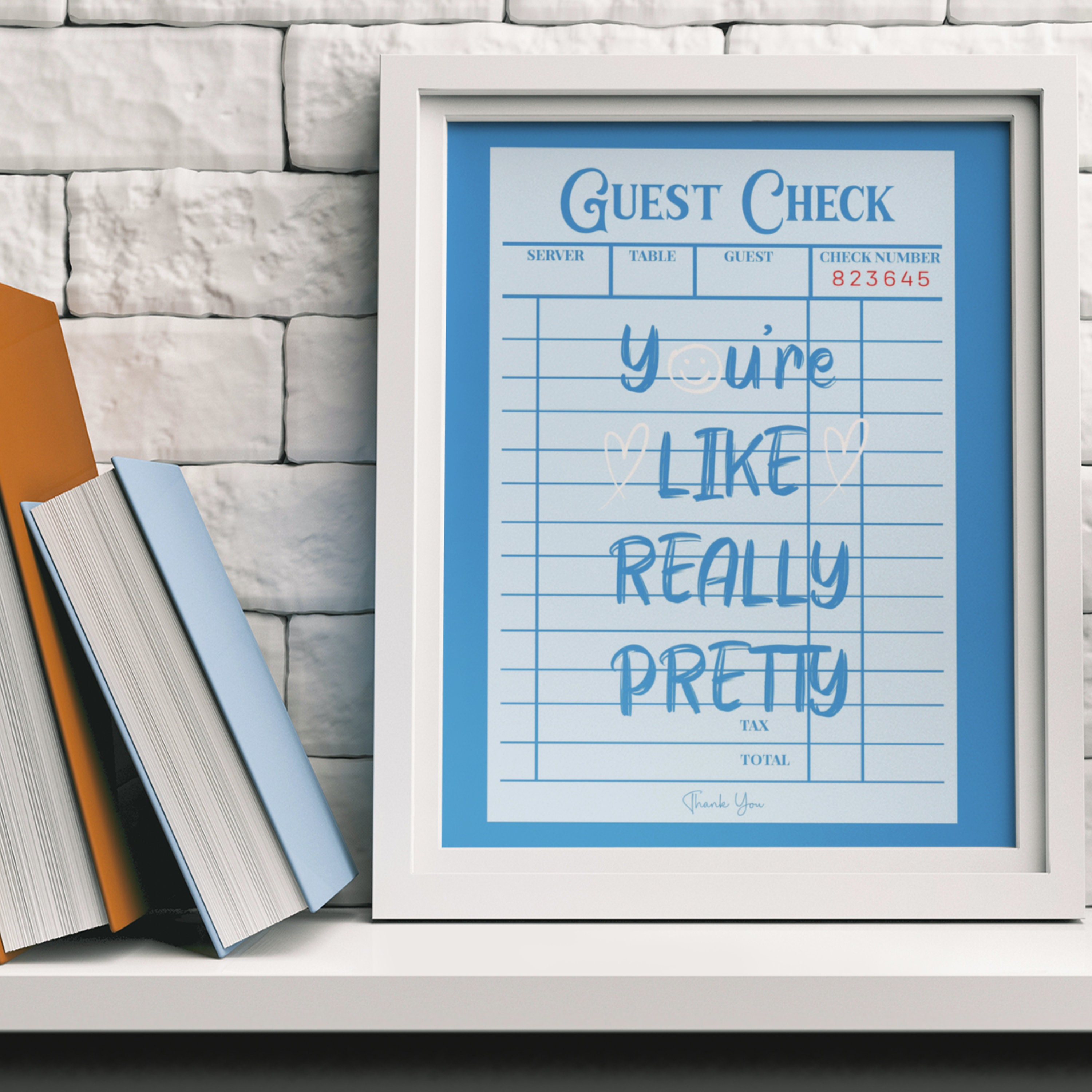 Blue Wall Art Print Guest Check Poster Cute Apartment Decor - Etsy