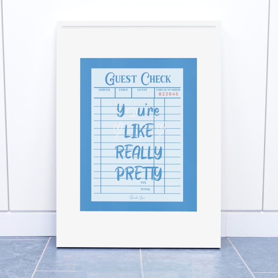 Blue Wall Art Print Guest Check Poster Cute Apartment Decor - Etsy