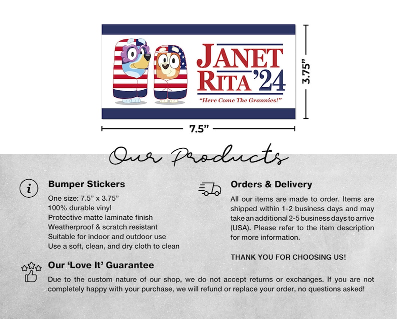 Janet and Rita 2024 Election Bumper Sticker, Bluey Car Decal, Here Come ...