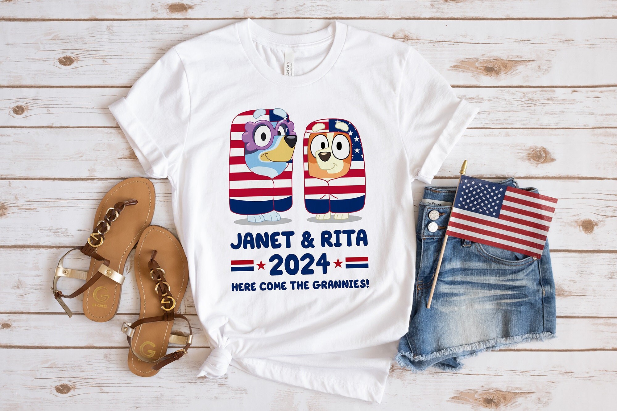Janet and Rita 2024 Election Shirt, Bluey Lovers Tee, Here Come the Grannies, Bluey Bingo ...