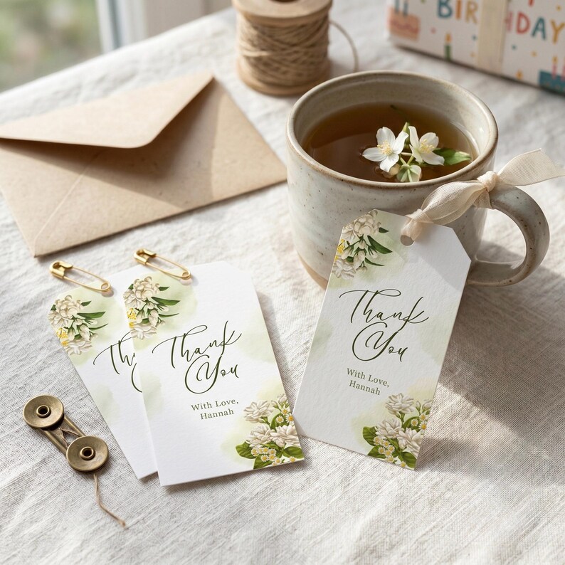 Floral Birthday Thank You Tags Editable Kids Party Favor Gift Tags (2x3 ...