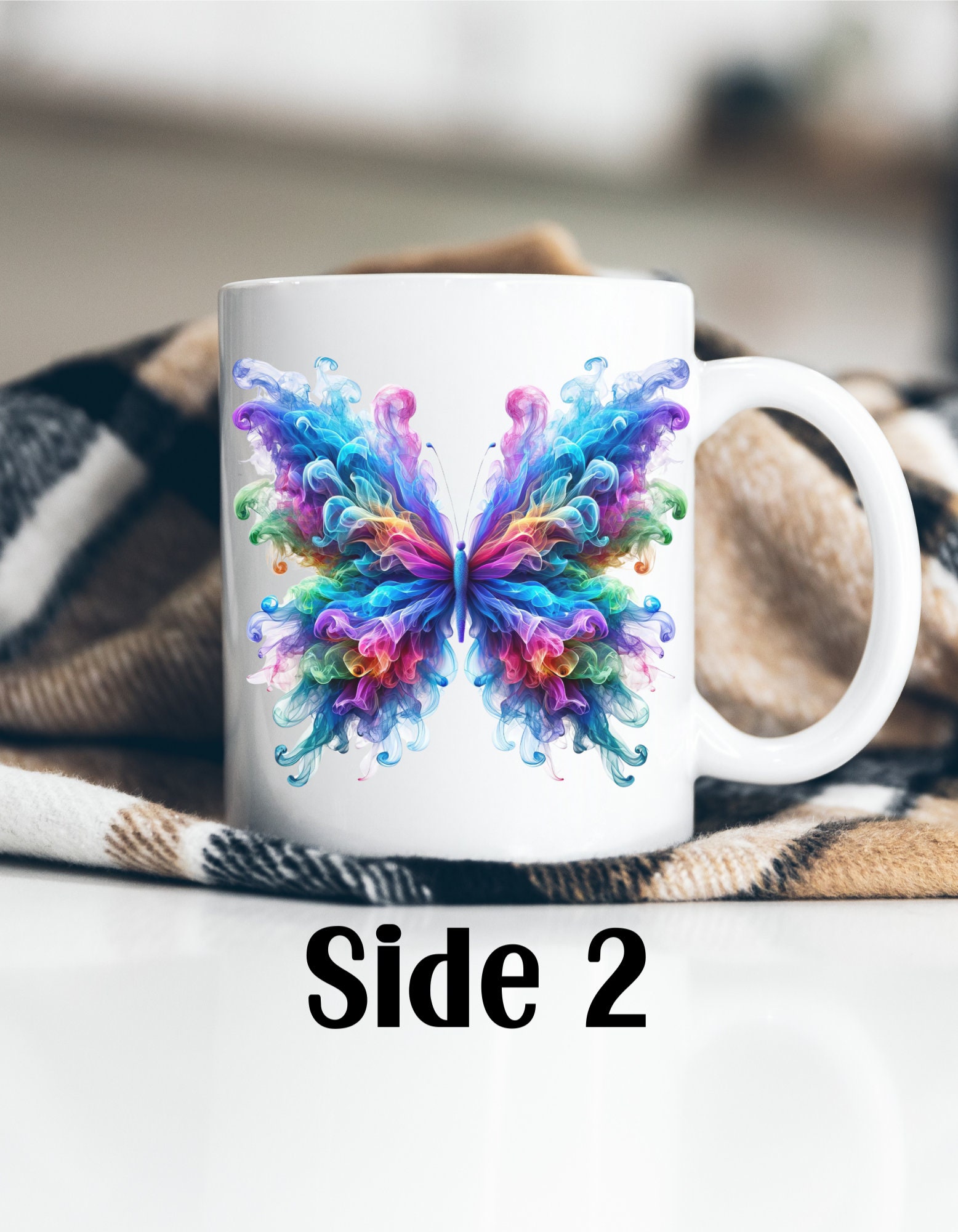 20 Oz Butterfly Mug, Jumbo White Mug for Mom, Colorful Smoke Butterfly ...