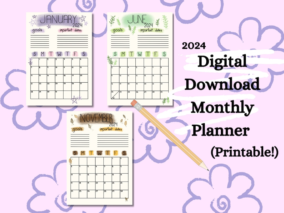 2024 Monthly Planner Printable Digital Download Monthly Planner Simple ...