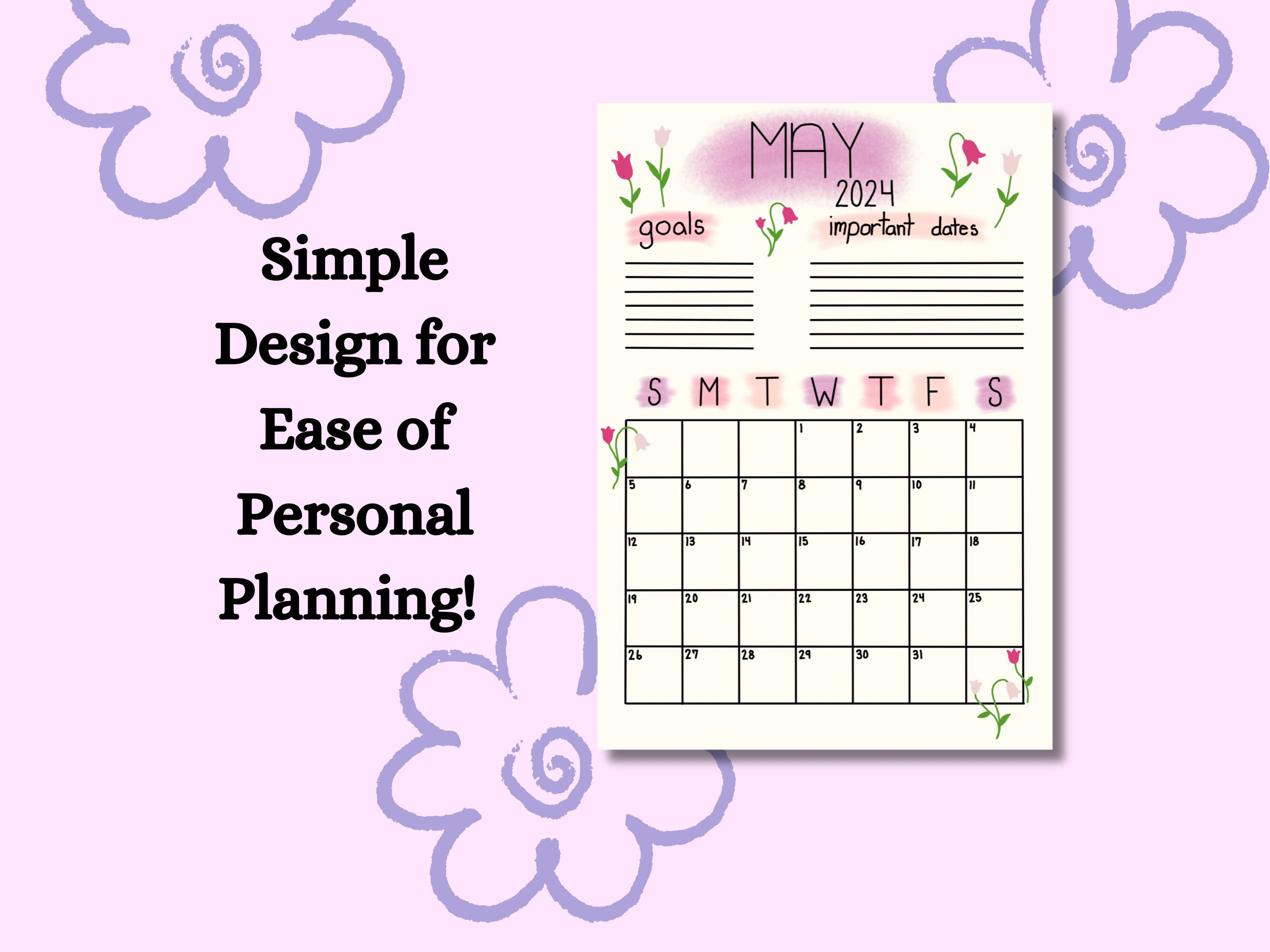 2024 Monthly Planner Printable Digital Download Monthly Planner Simple ...