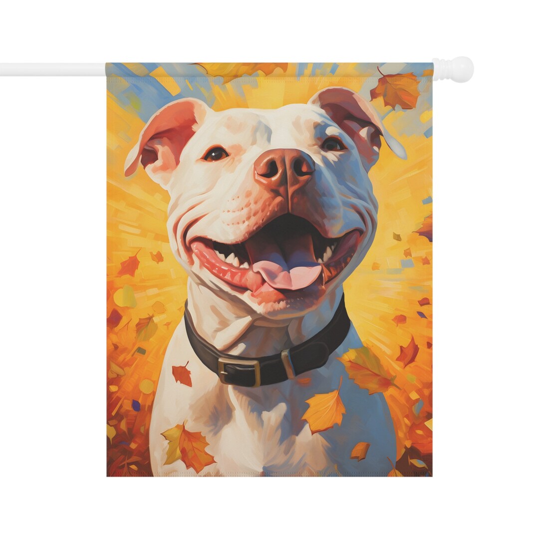 White Pitbull Terrier Fall Flag - Gift for Dog Mom Dad Grandma ...