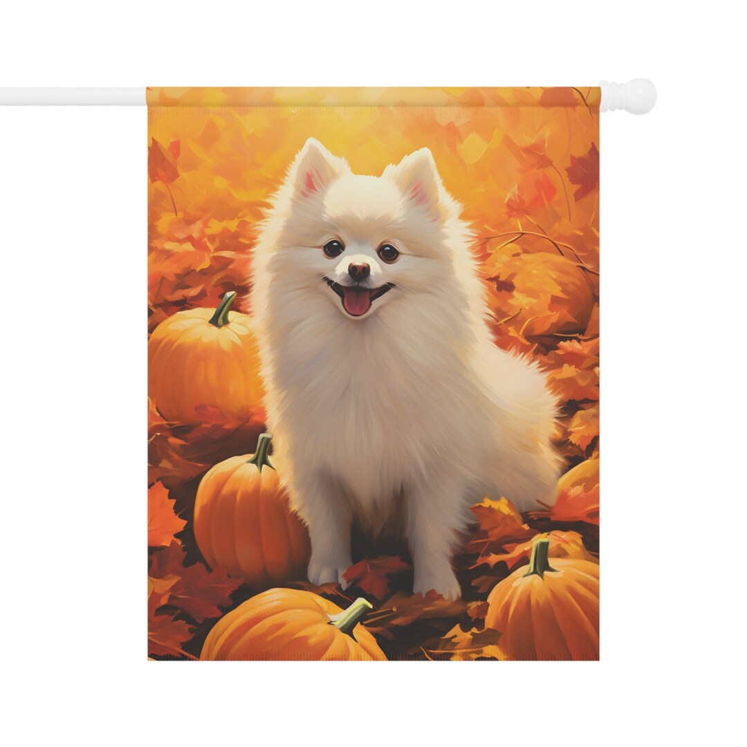 White Pomeranian Fall Flag - Gift for Pom Mom Dad or Dog Lover ...