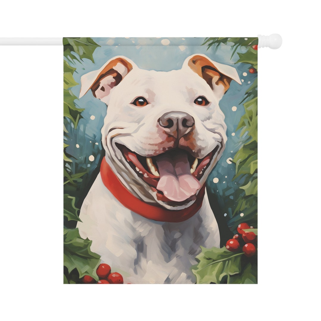White Pitbull Winter Flag - Gift for Dog Mom Dog Dad Grandma Birthday ...