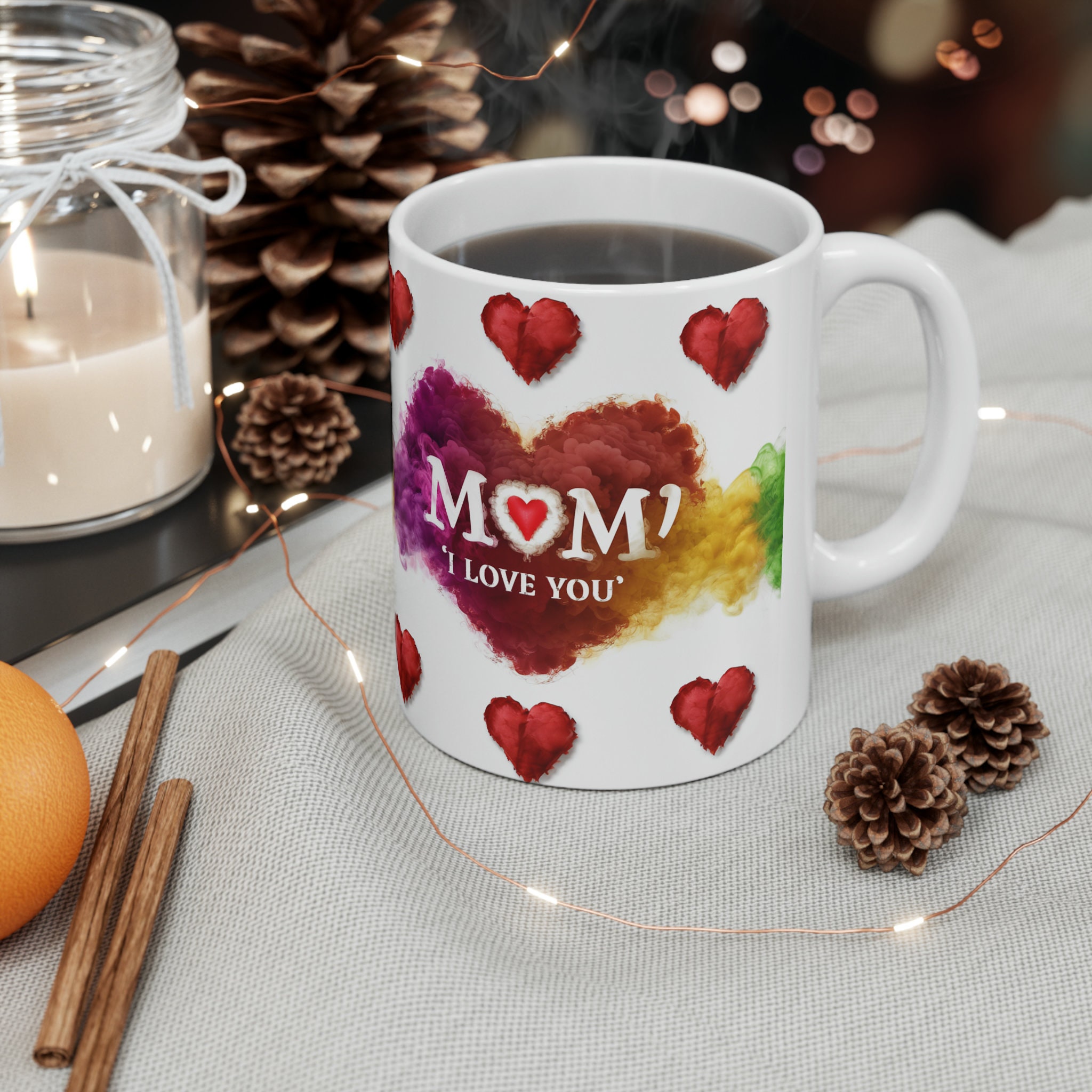 Mom Mug,mom I Love You Mug,colorful Heart Mug,baby Shower, Mother's Day ...