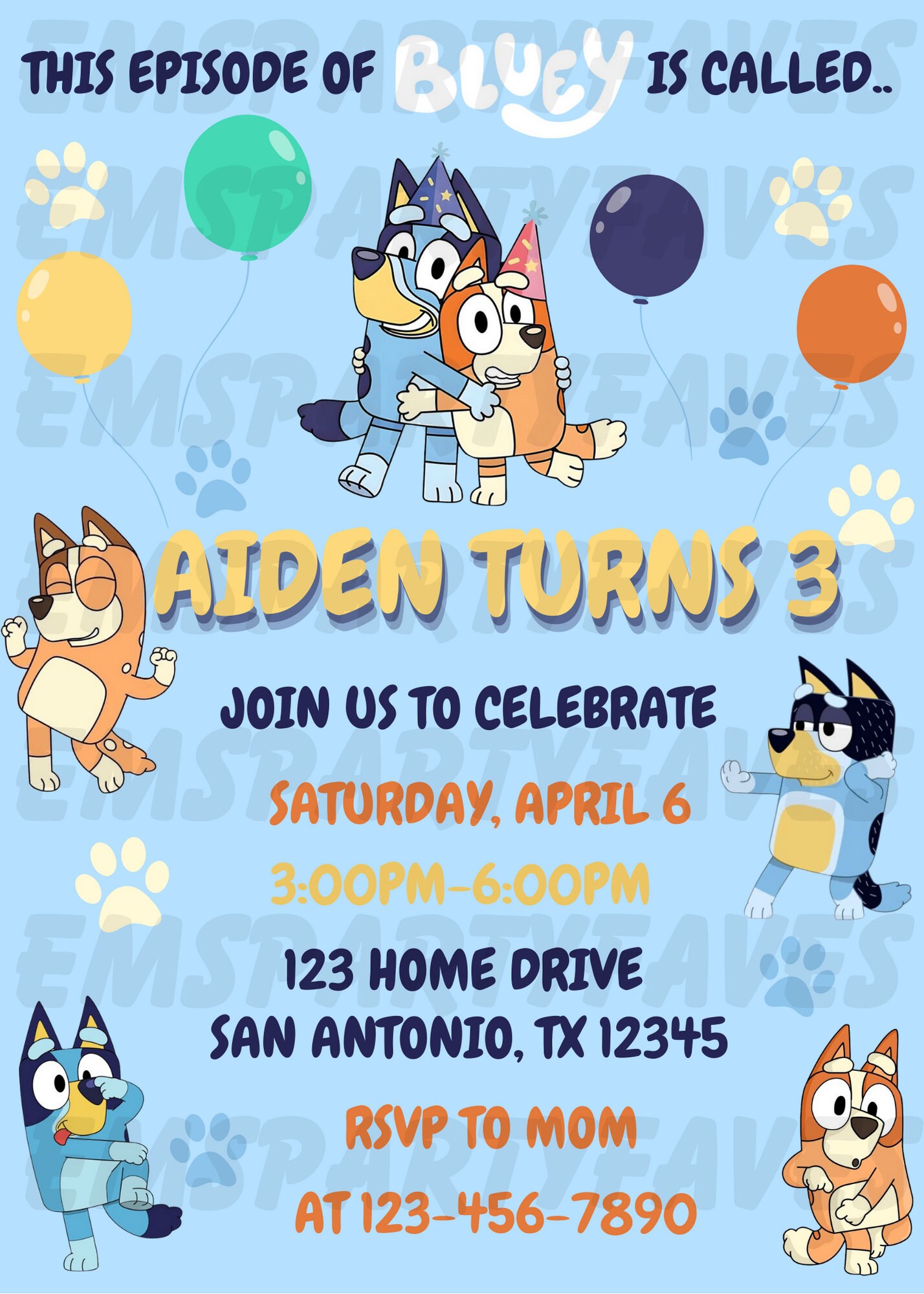 Custom Digital Invitation Bluey Downloadable Boy or Girl read Item ...