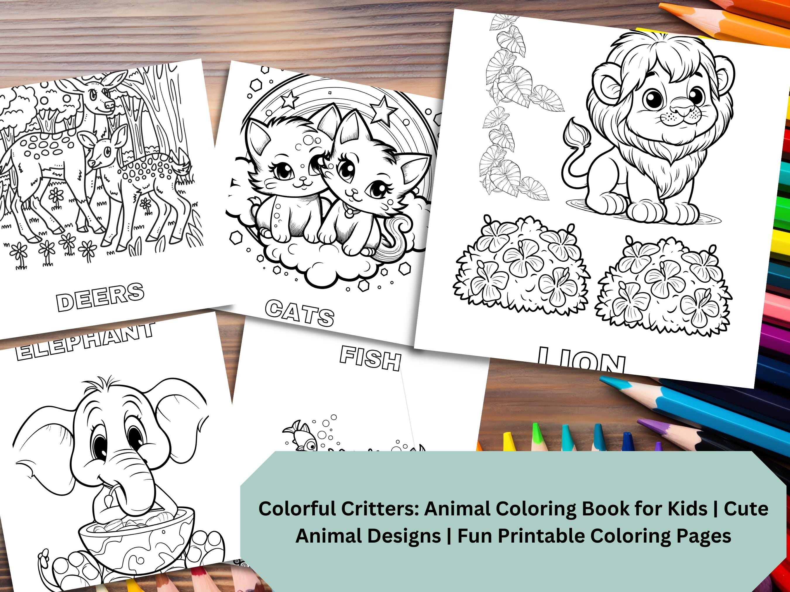 Colorful Critters: Animal Coloring Book for Kids Cute Animal Designs ...