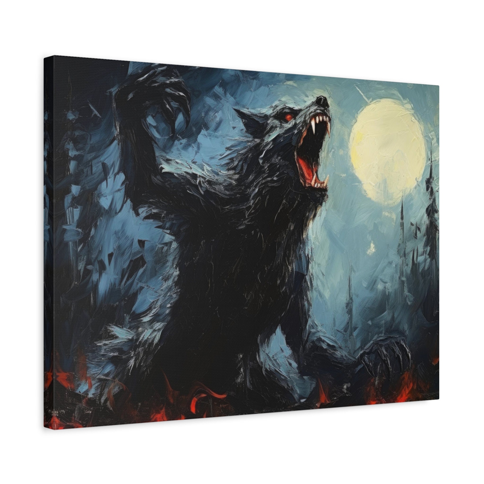Full Moon Werewolf Howl Canvas Art Print, Halloween Art, Werewolf Art, Monster Art, Spooky ...