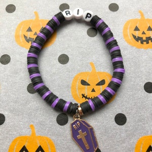 Halloween Clay Bead Bracelet - Rest in Peace (RIP) Coffin Charm (with ...
