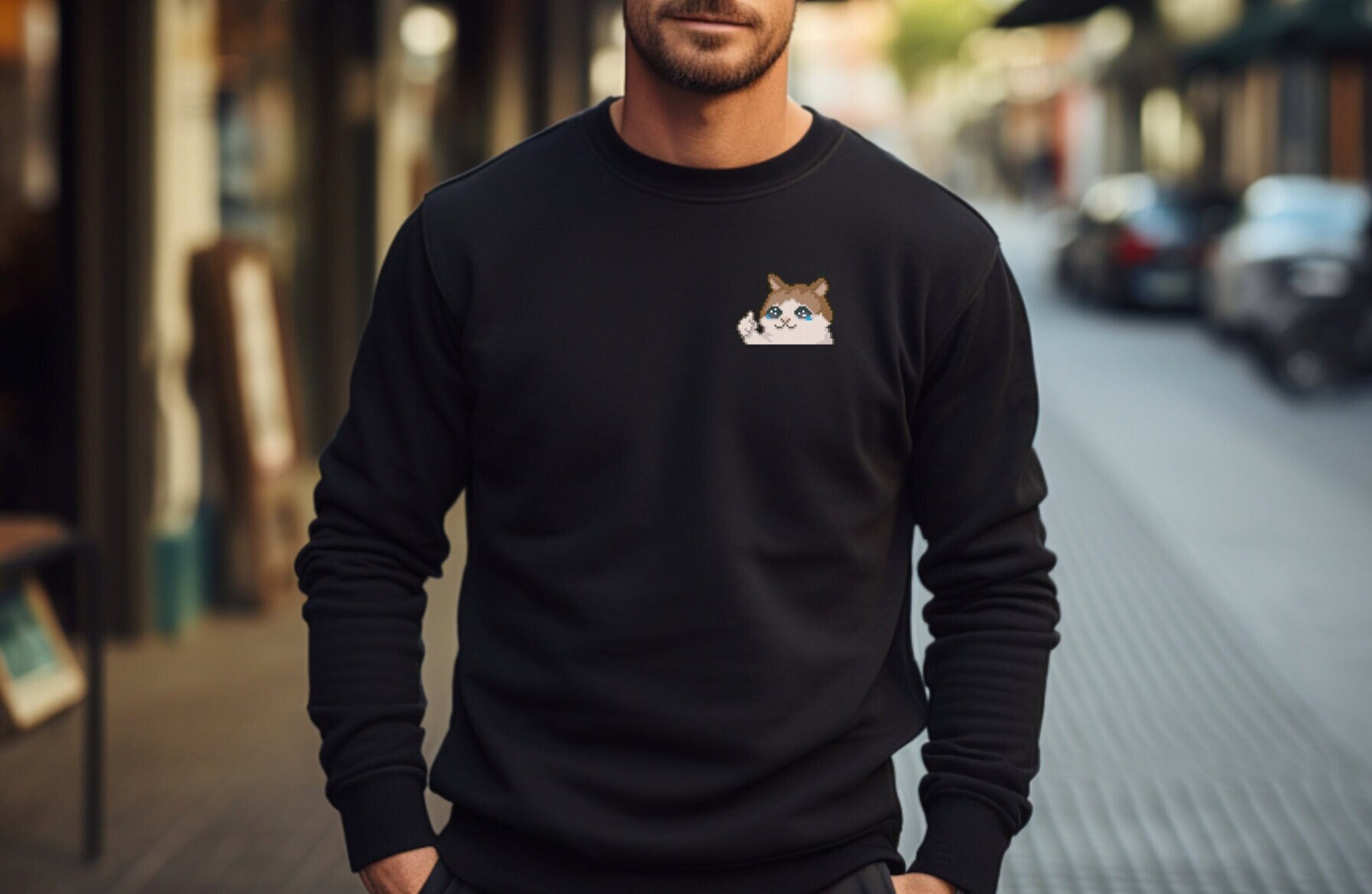 Embroidered Crying Cat Meme Thumbs up Sweatshirt - Hilarious Cat ...