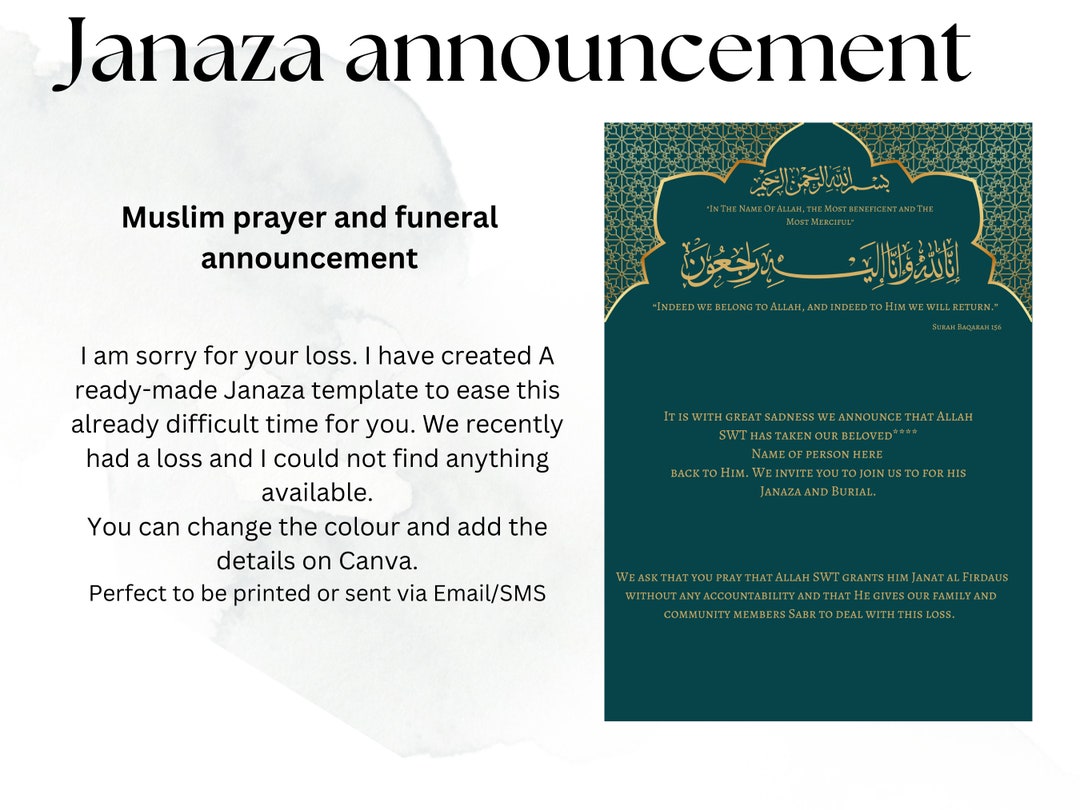 Janazah/funeral Announcement Elegant Green and Gold - Etsy