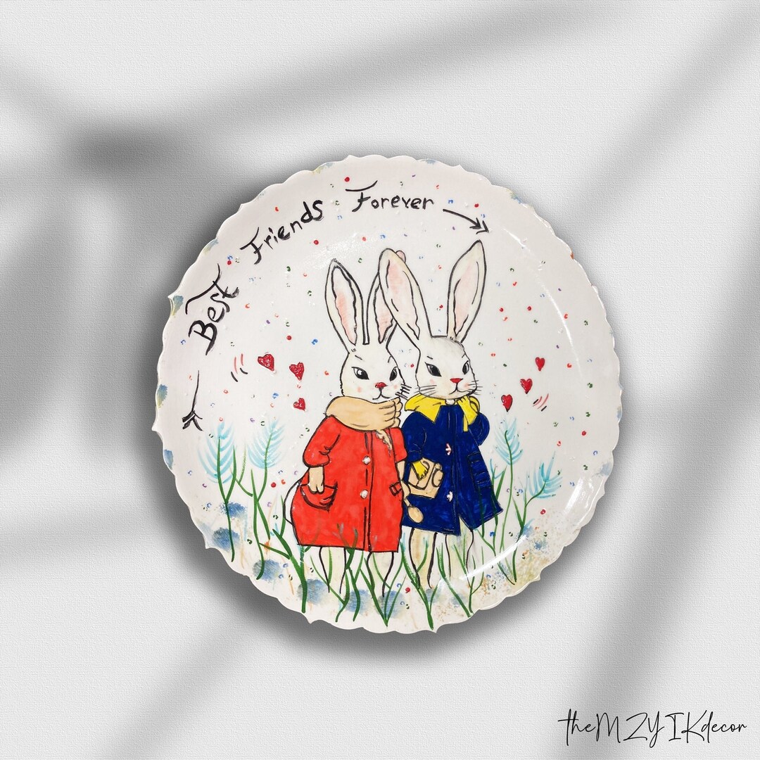 Decorative Hand-painted Unique Rabbit Wall Hanging Plate, Ceramic Tile ...