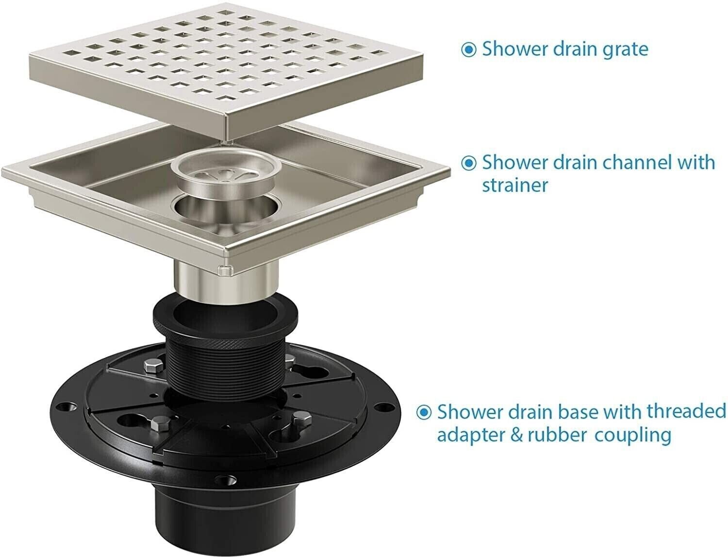 6 Inch Square Shower Floor Drain With Drain Base Brushed - Etsy