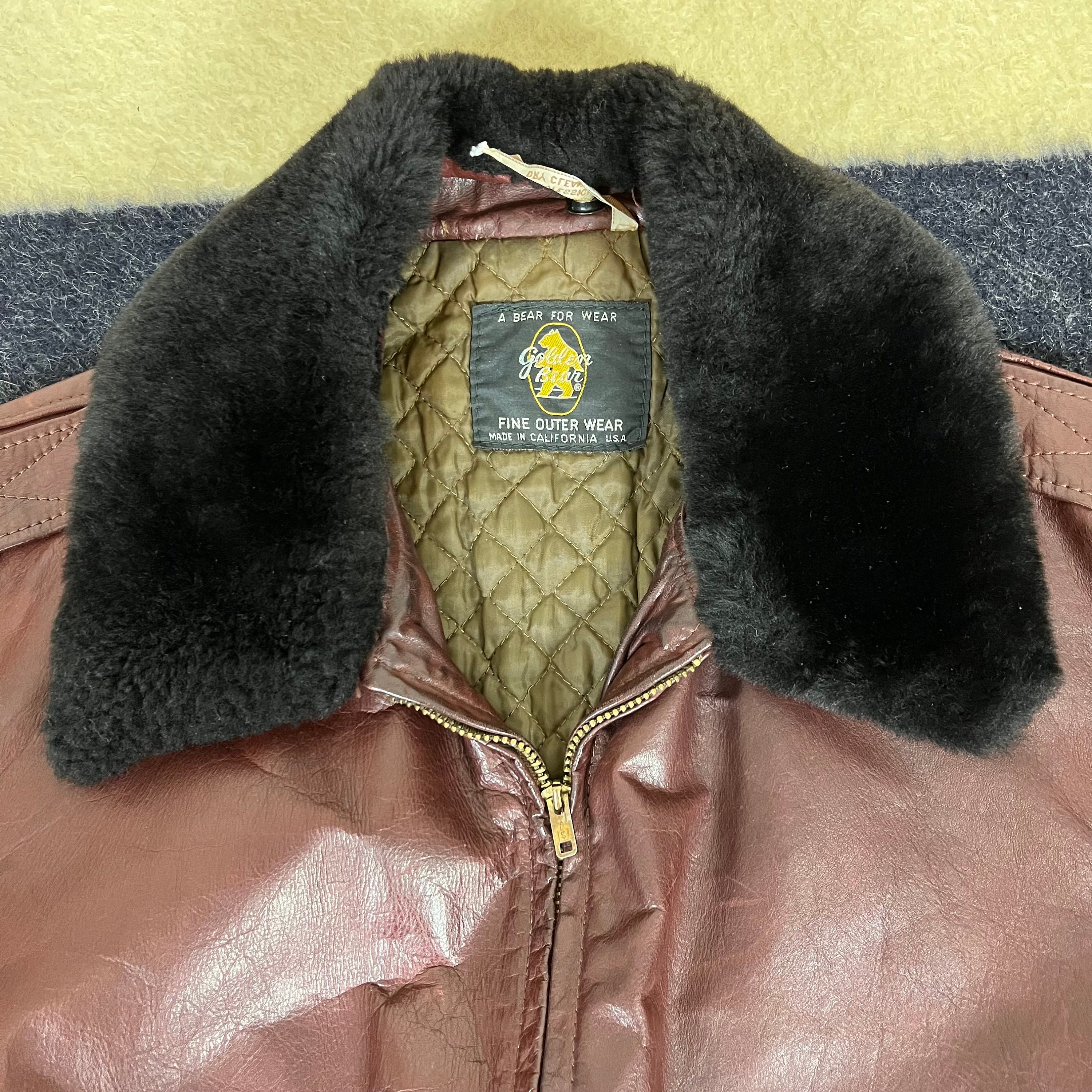 Vintage 1950s/1960s Golden Bear Leather Bomber Flight Jacket Fur Collar ...