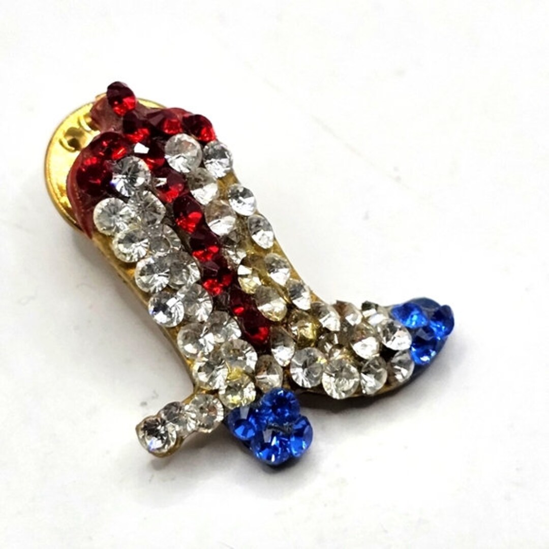 80's Rhinestone Cowboy Boot Lapel Pin Rodeo Cowgirl USA Metal Pinback ...