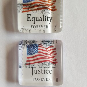 Set of 4 US Flag Magnets Freedom Liberty Equality Justice Postage Stamp ...