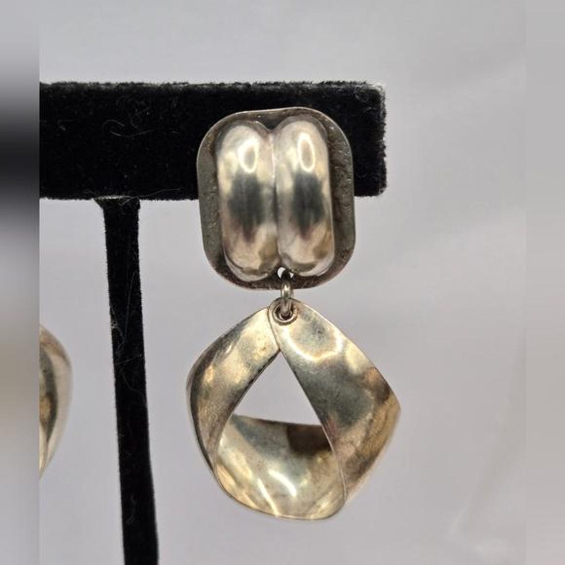 MB SF Marjorie Baer Modernist Metal Earrings Clip-on Brutalist Silver ...
