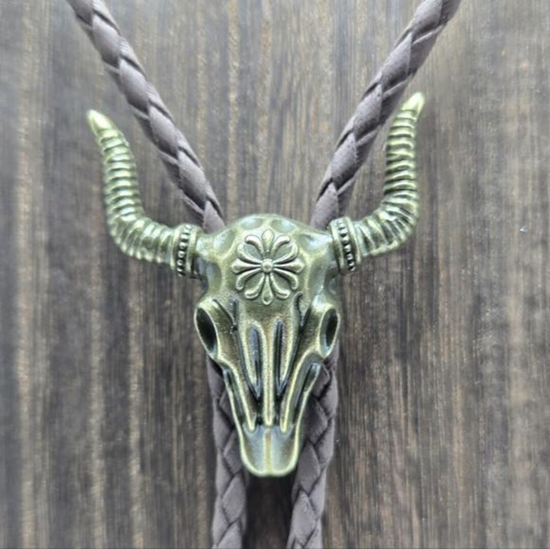 Western Wear Brass Tone Bull Skull Bolo Lariat Tie Men's Accessories ...